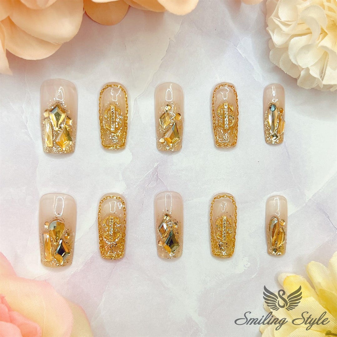 Wish You Wealth Press on Nails by SMILINGSTYLE | Luxury Fake Nails ...