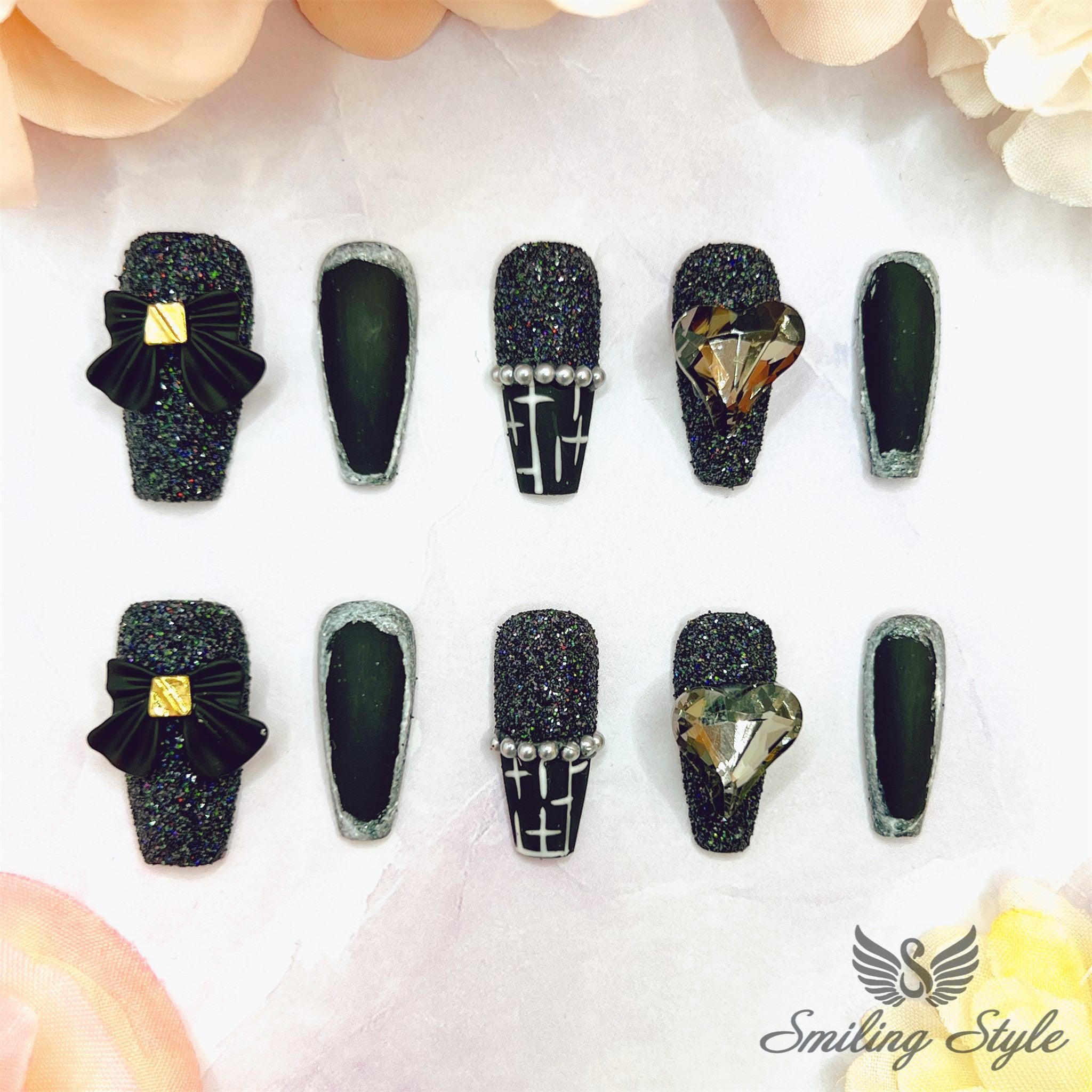 Hepburn's Jet Black Press on Nails by SMILINGSTYLE | Luxury Fake Nails ...