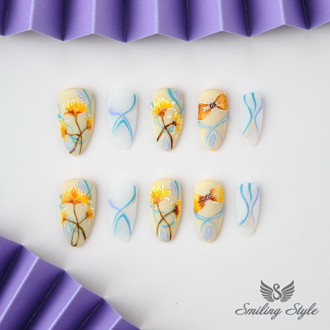 Autumn Sun Fairy Tale Press on Nails by SMILINGSTYLE | Luxury Fake ...