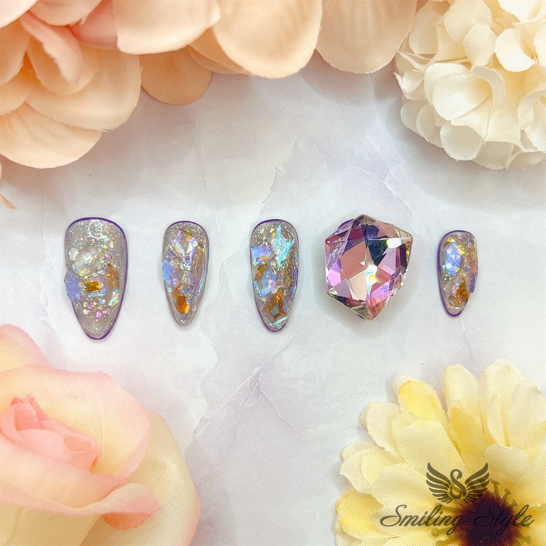 Eastern Purple Crystals Press on Nails by SMILINGSTYLE Luxury Fake ...