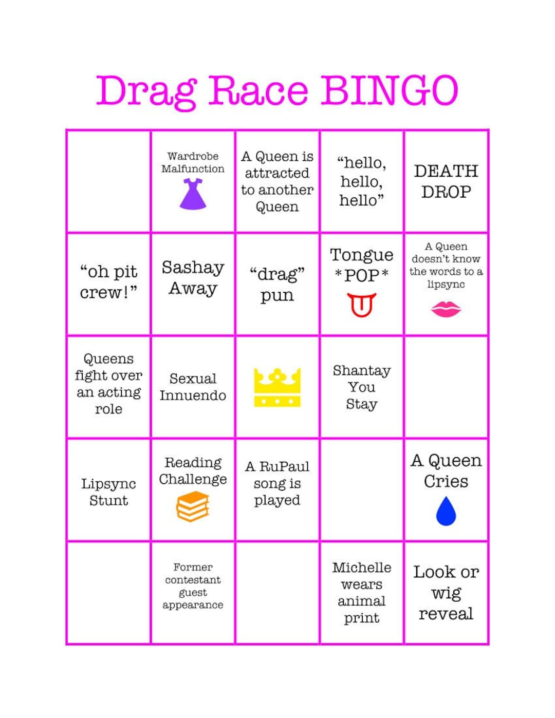 Printable Customizable Drag Race Bingo 5 Pack - Etsy