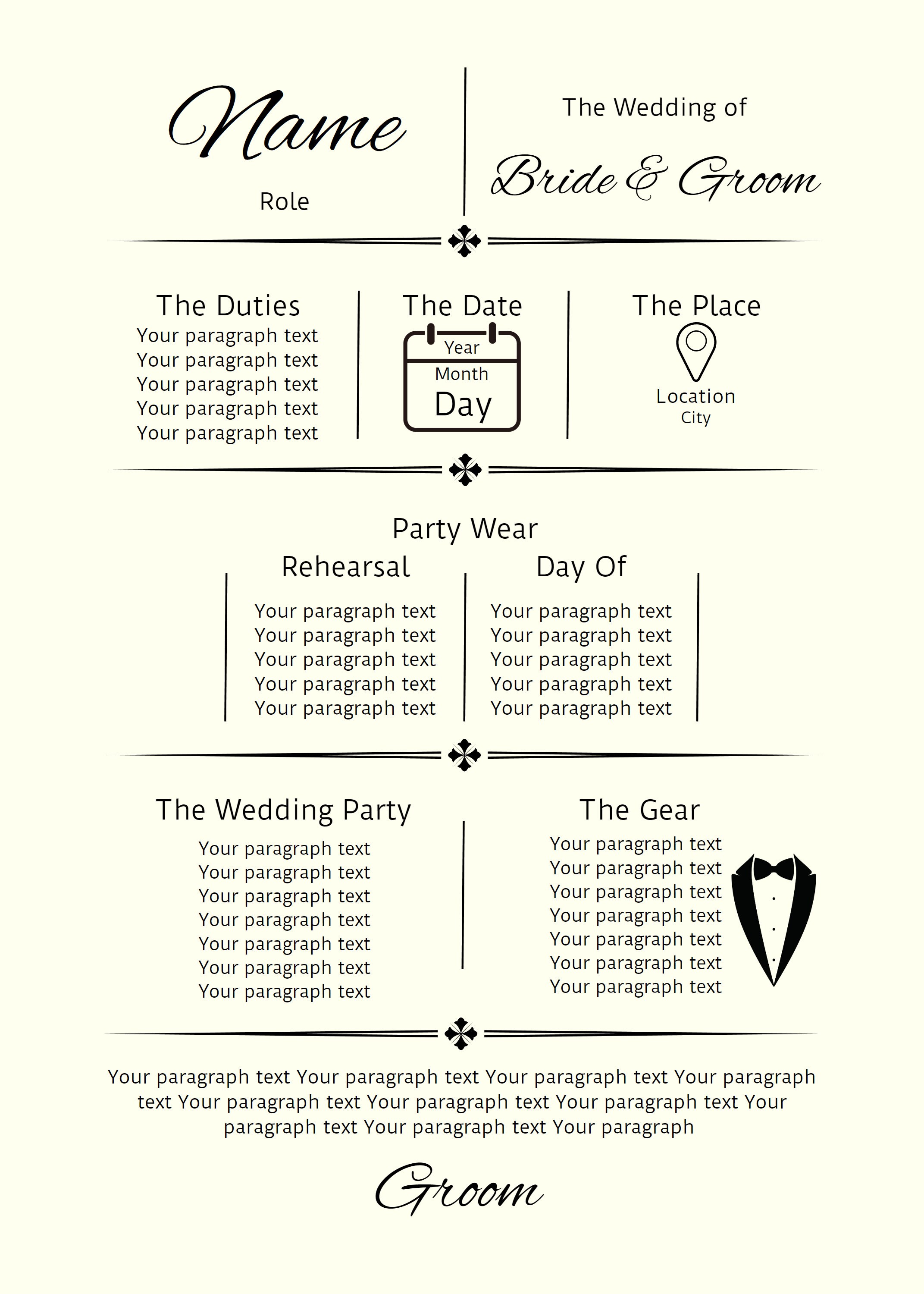 Bridal Party Info Card Template, Bridesmaid Info Card, Groomsmen Info ...