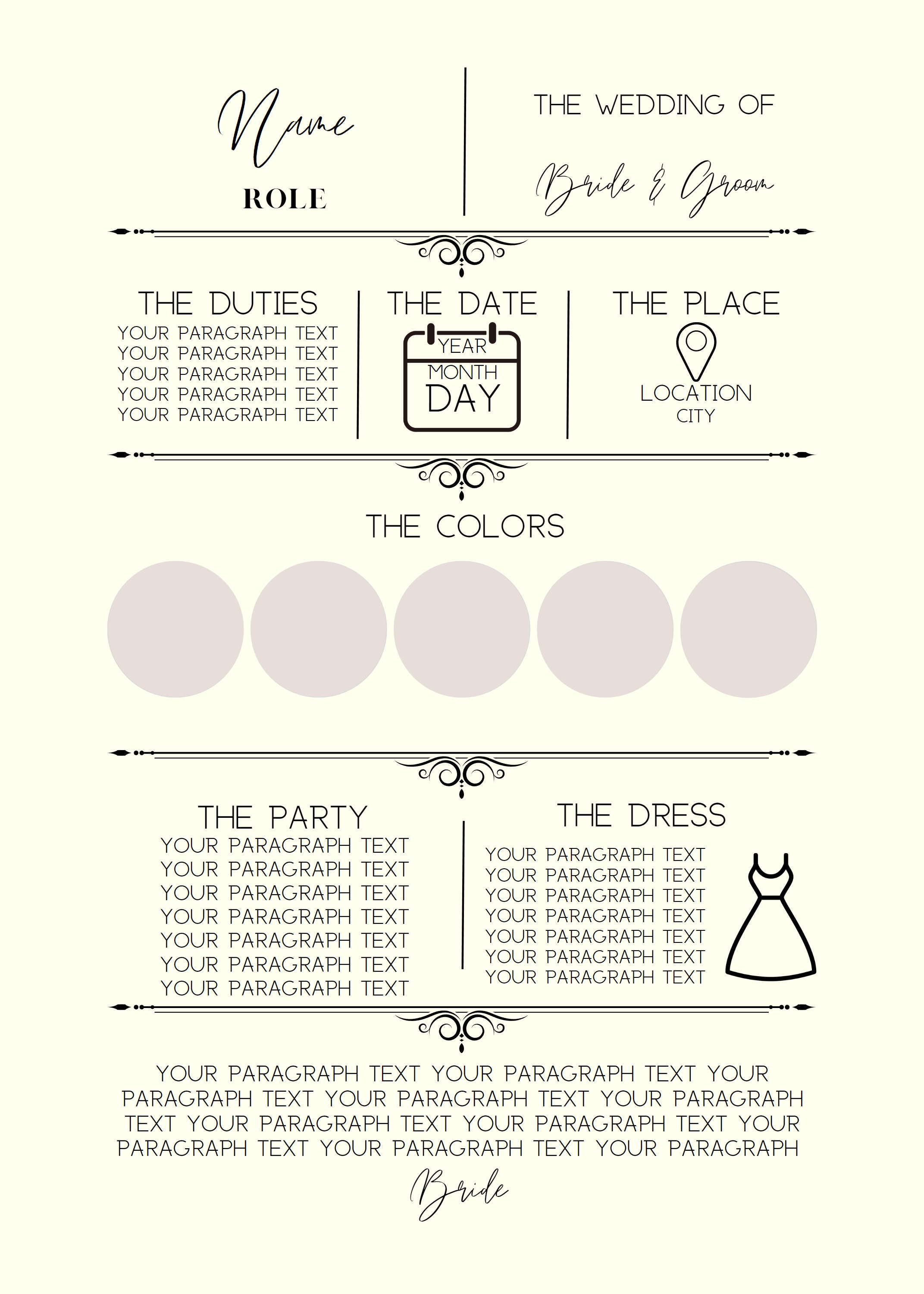 Bridal Party Info Card Template, Bridesmaid Info Card, Groomsmen Info ...