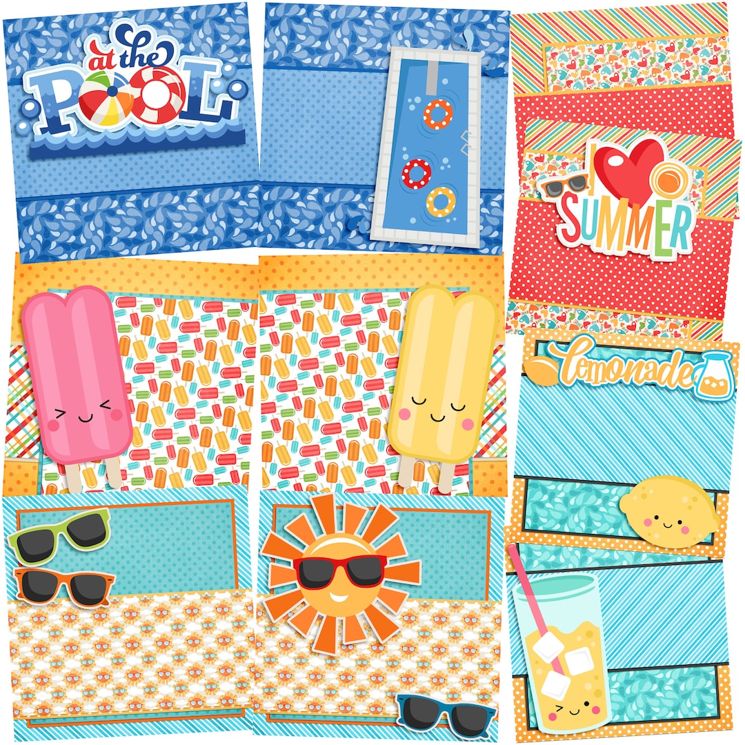Summer Fun - Swimming - EZ Background Page Digital Scrapbook Bundle ...