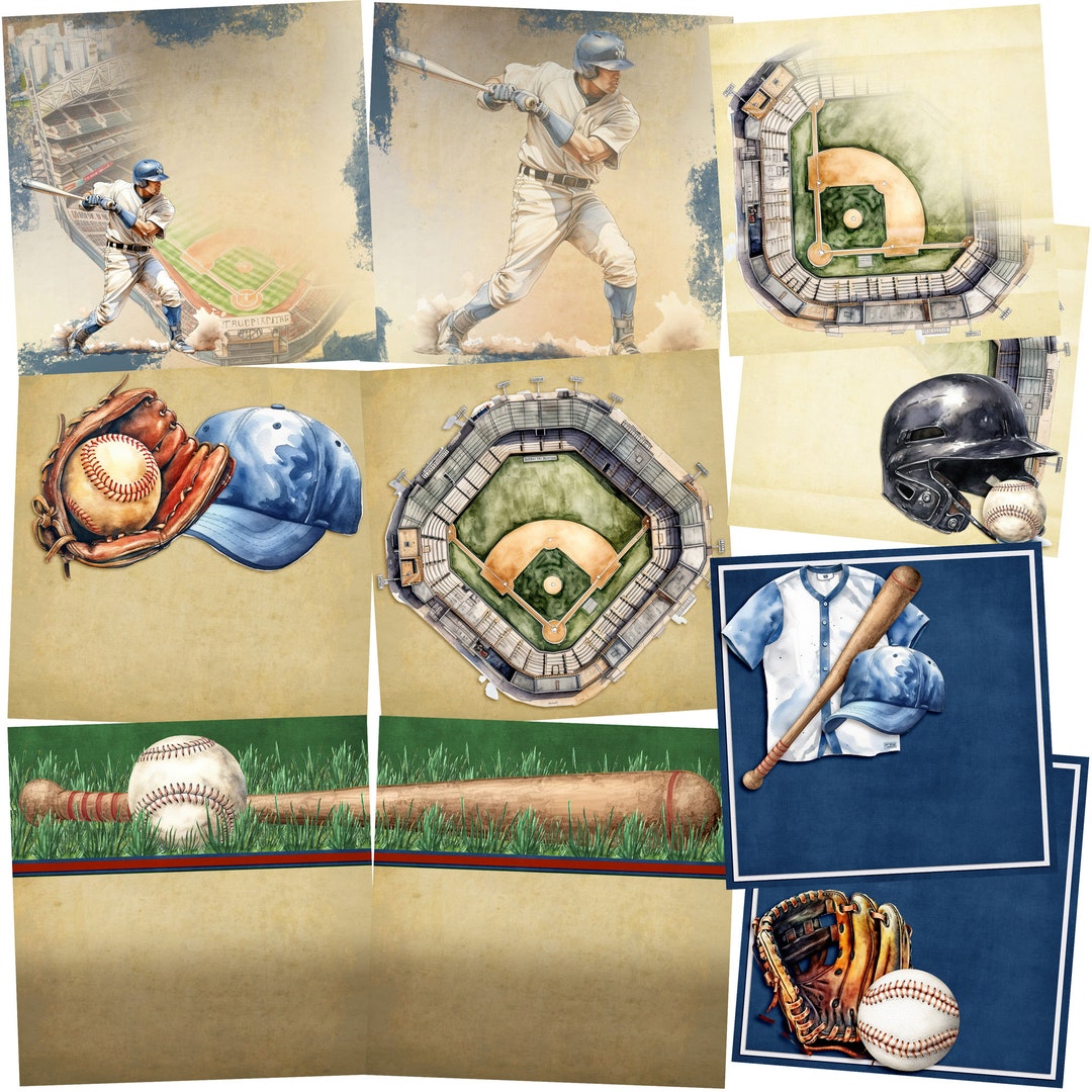 Baseball - Digital Scrapbooking - EZ Background Page Bundle - Canva - Etsy