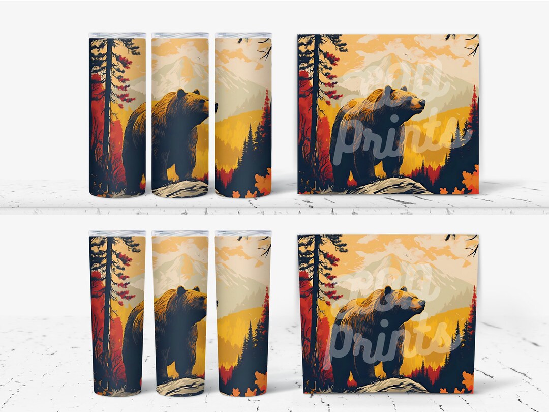 Mountain-scape Bear Tumbler Wrap Sublimation Design - Striking Wildlife ...