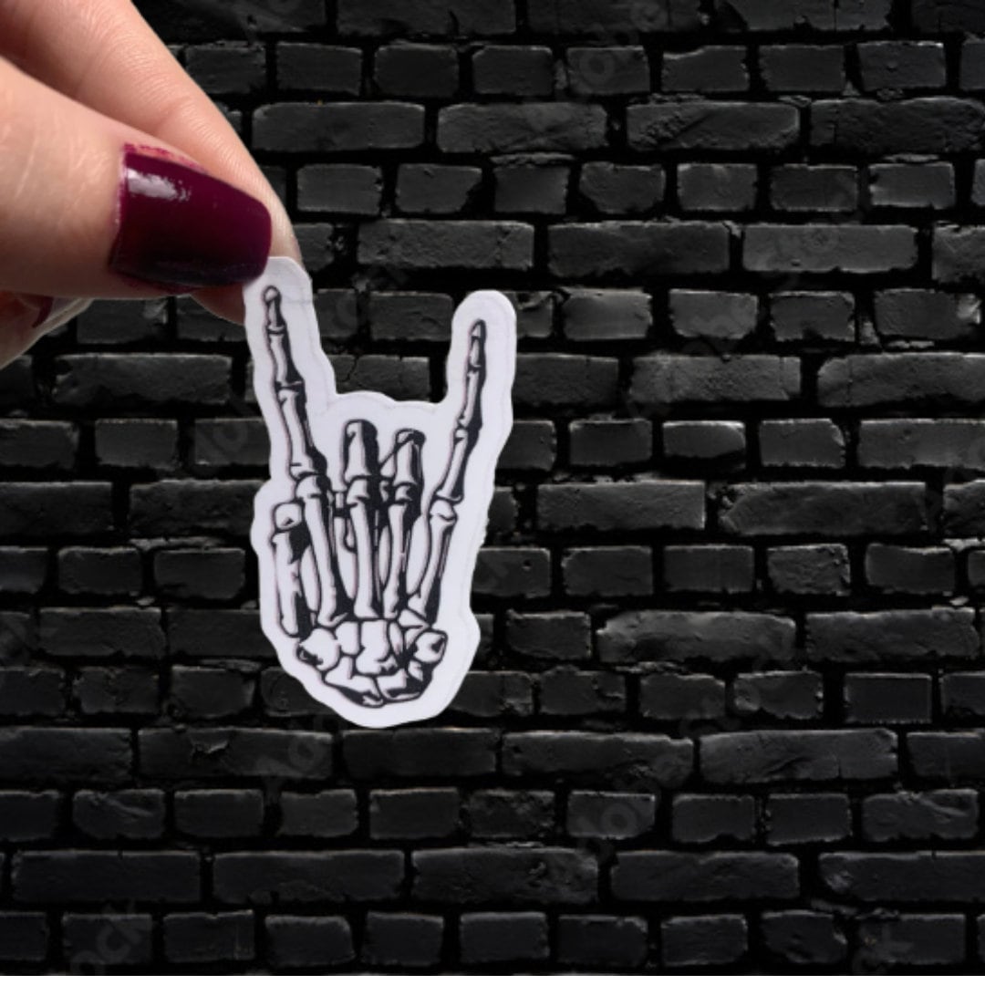 Skeleton Hand Rock-on Vinyl Sticker, Skeleton Hand Devil Horns Sticker ...