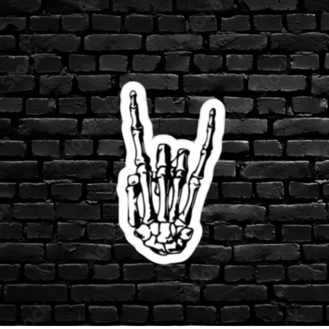 Skeleton Hand Rock-on Vinyl Sticker, Skeleton Hand Devil Horns Sticker ...