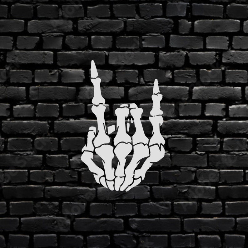 Detailed Skeleton Hand Rock-on Decal, Skeleton Hand Devil Horns Decal ...
