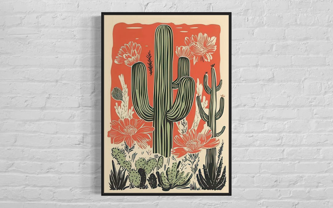 Cactus Floral Print, Vintage Western Desert Wall Art - Etsy