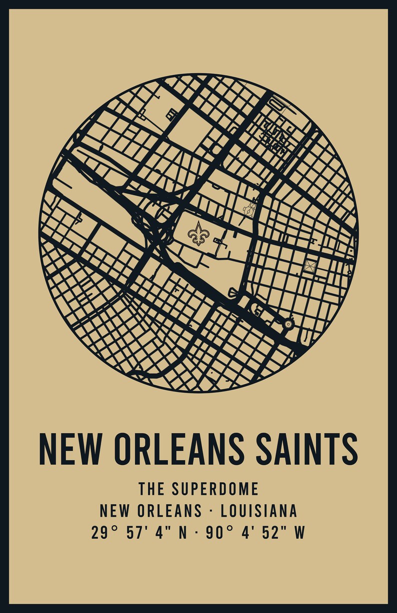 Modern New Orleans Saints Superdome Map Print | NFL Stadium Map | NFL ...