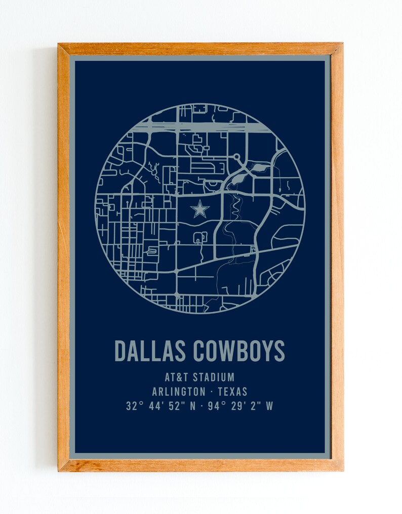 Modern Dallas Cowboys AT&T Stadium Map Print | Blue + Silver | NFL ...