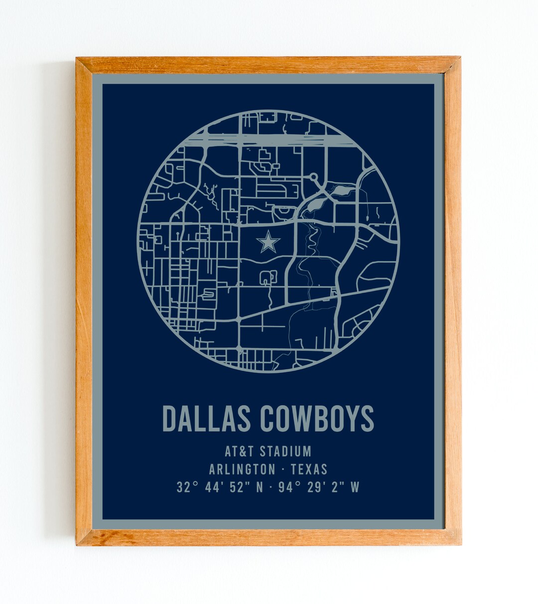 Modern Dallas Cowboys AT&T Stadium Map Print | Blue + Silver | NFL ...