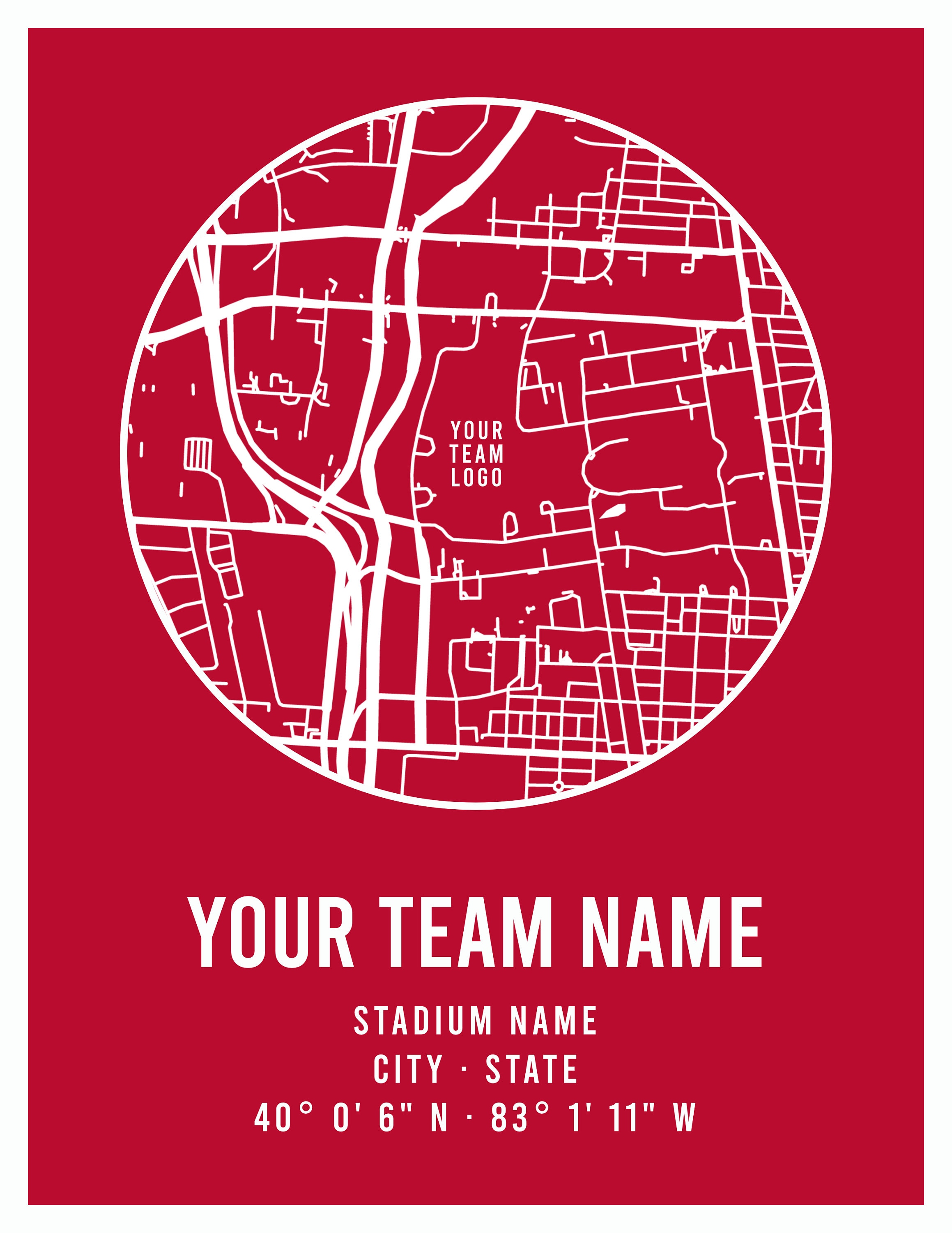 Custom Modern Sports Team Stadium Map Print | Football Stadium Print ...