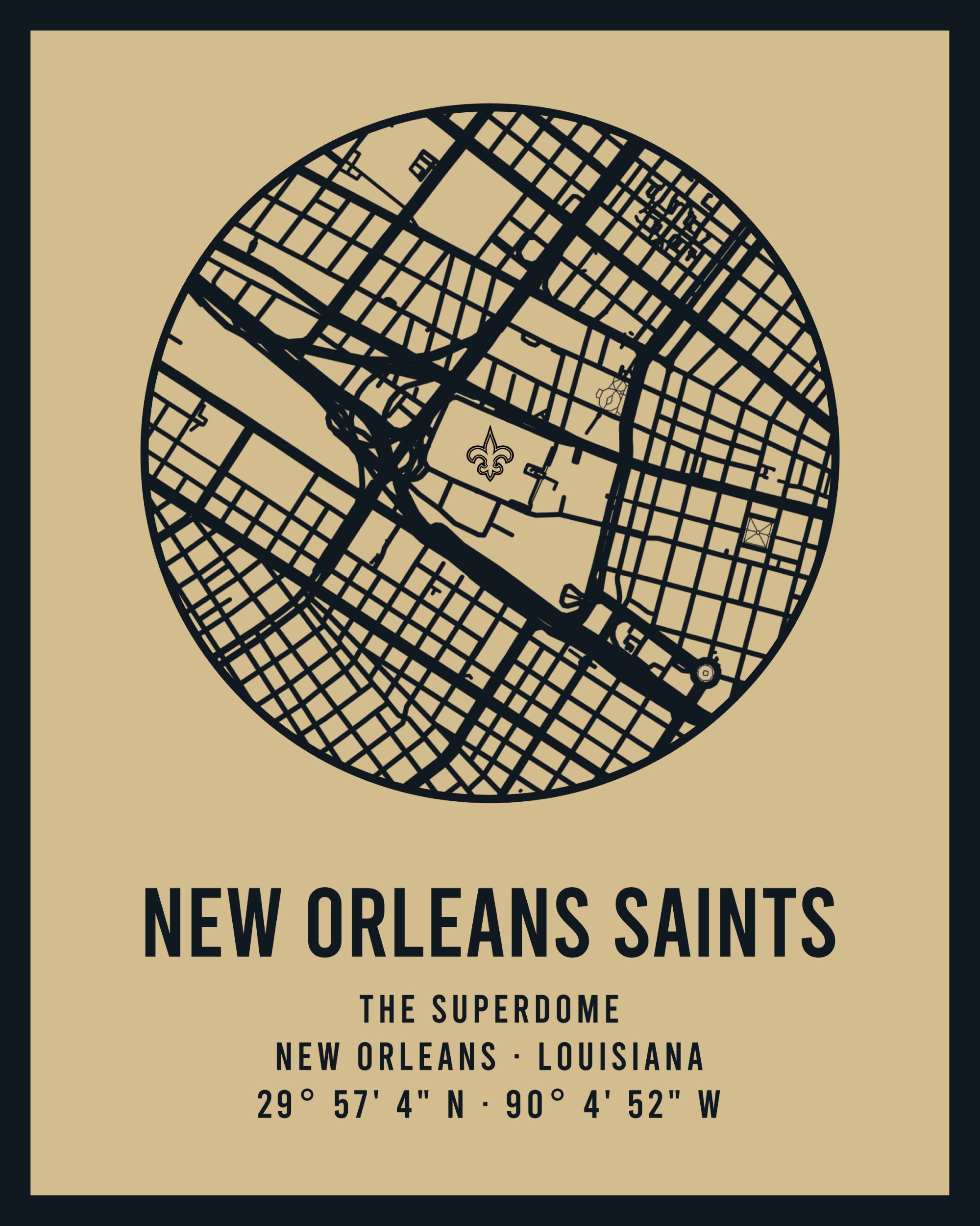 Modern New Orleans Saints Superdome Map Print | NFL Stadium Map | NFL ...