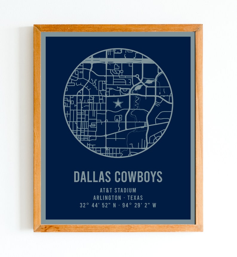 Modern Dallas Cowboys AT&T Stadium Map Print | Blue + Silver | NFL ...