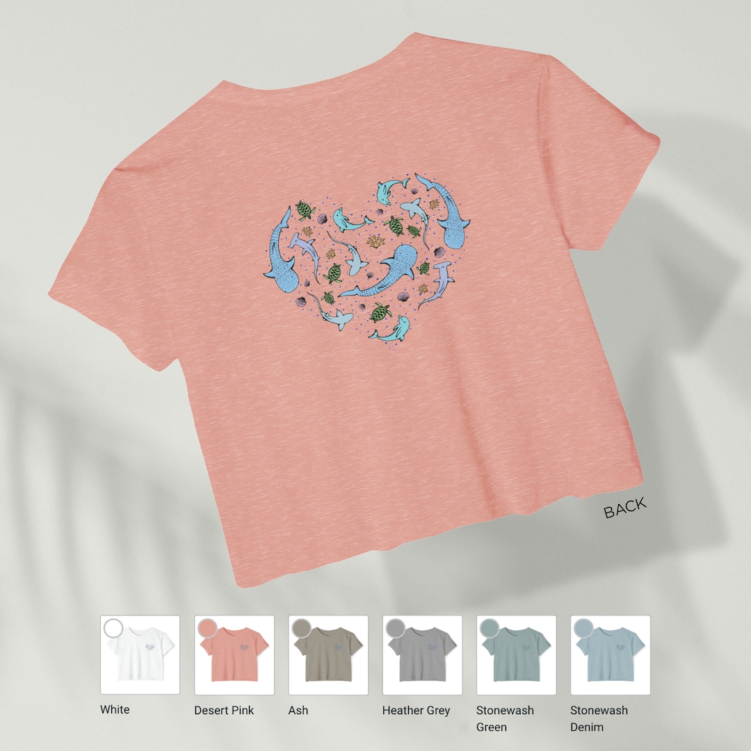 Ocean Creatures Heart Crop Top Whale Shark Nurse Shark Turtle Dolphin ...