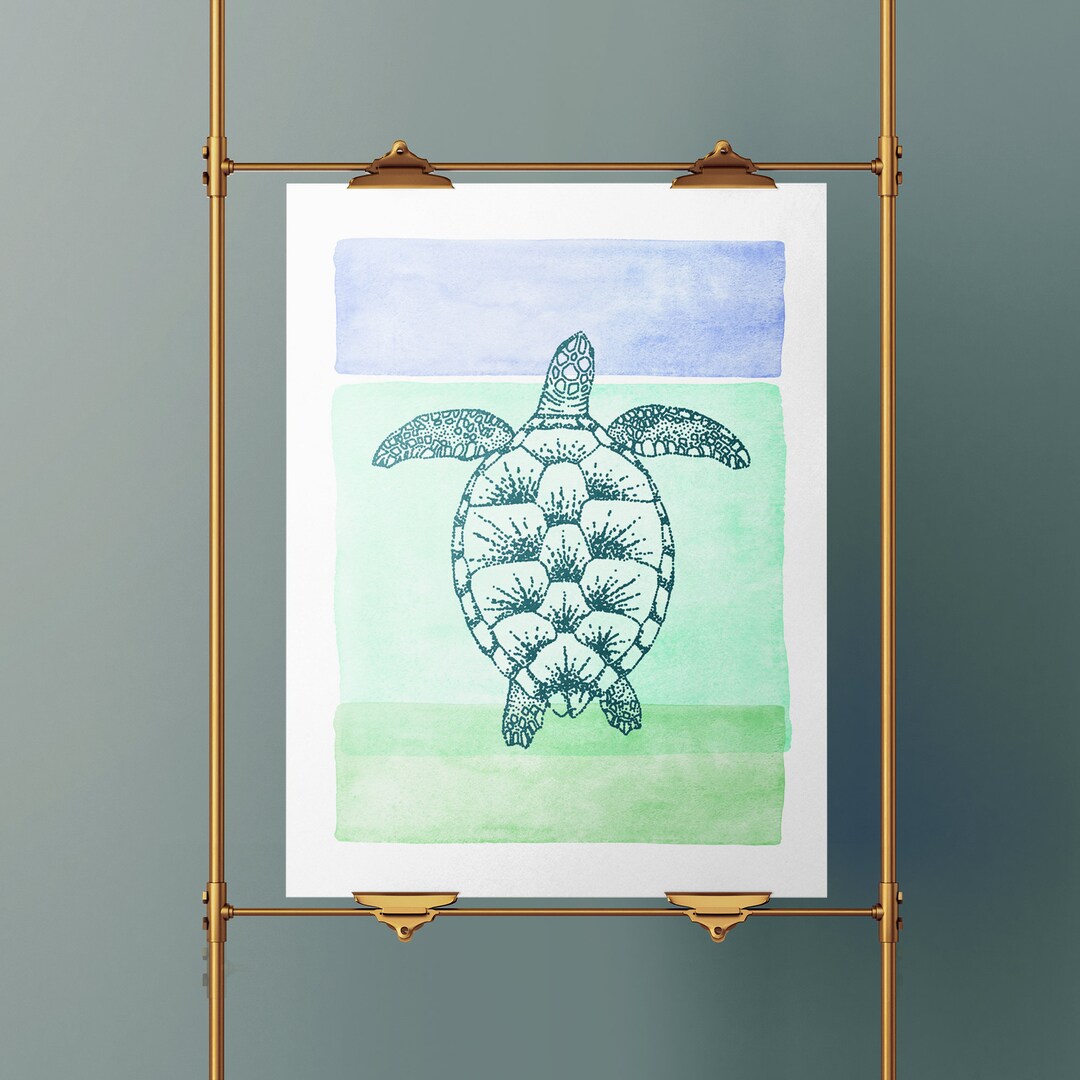 Hand-drawn Sea Turtle Poster: Watercolor Ocean Art - Etsy