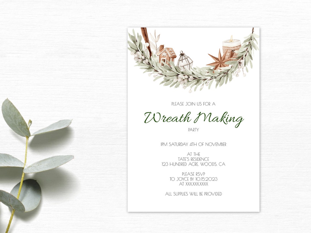 Wreath Making Party Craft Party Editable Template Wreath - Etsy