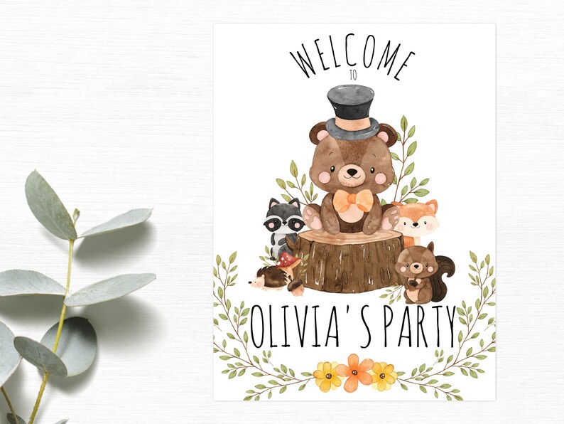 Editable Woodland Welcome Sign, Printable Sign, Woodland Animals, Baby ...