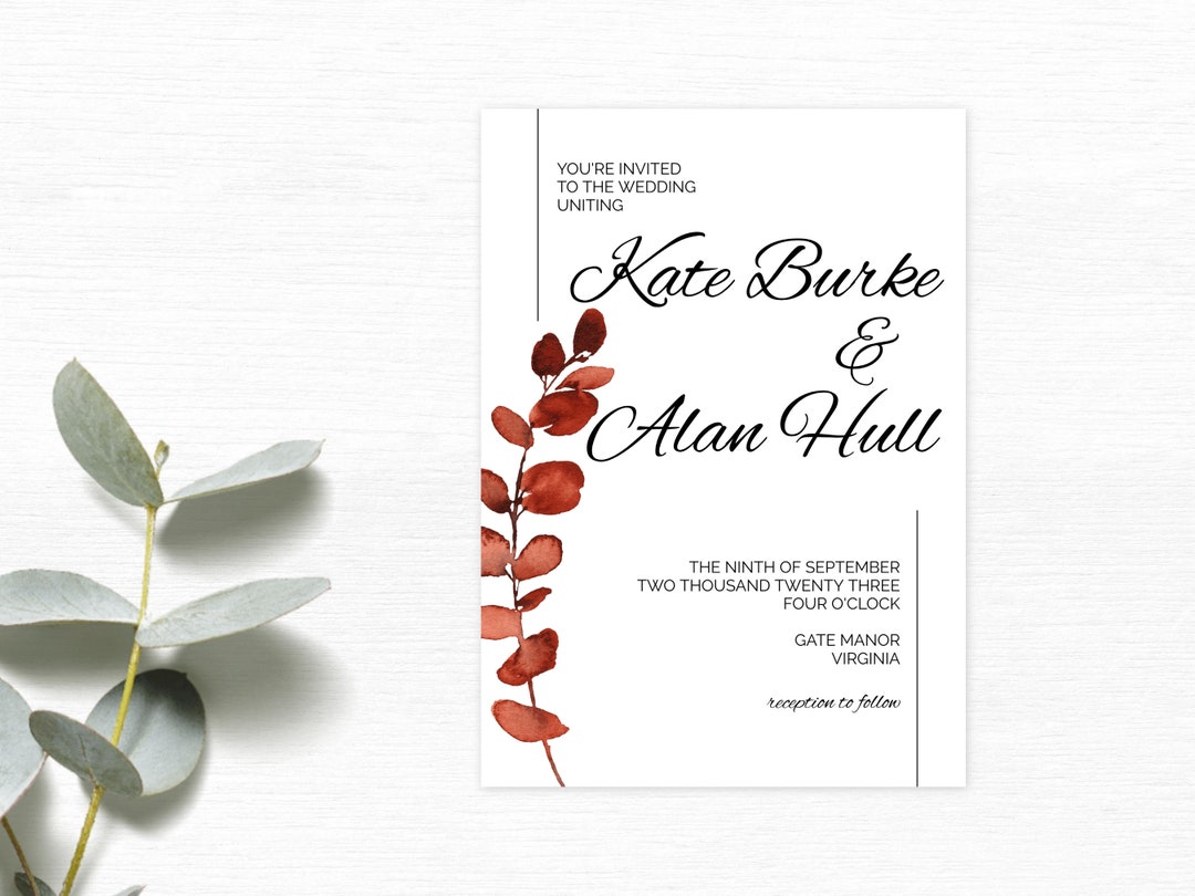Burnt Orange Wedding Invitation Template, Rusty Wedding, Invitation ... Burnt Orange Wedding Invitation Template, Rusty Wedding, Invitation ...