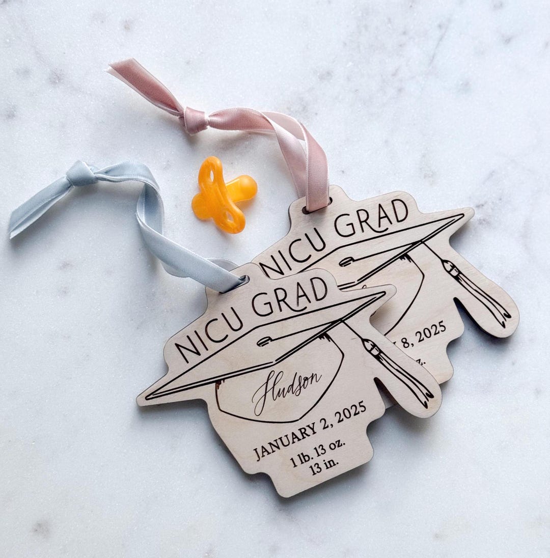 Custom Engraved Wood NICU Graduation Ornament - Baby Milestone Keepsake ...