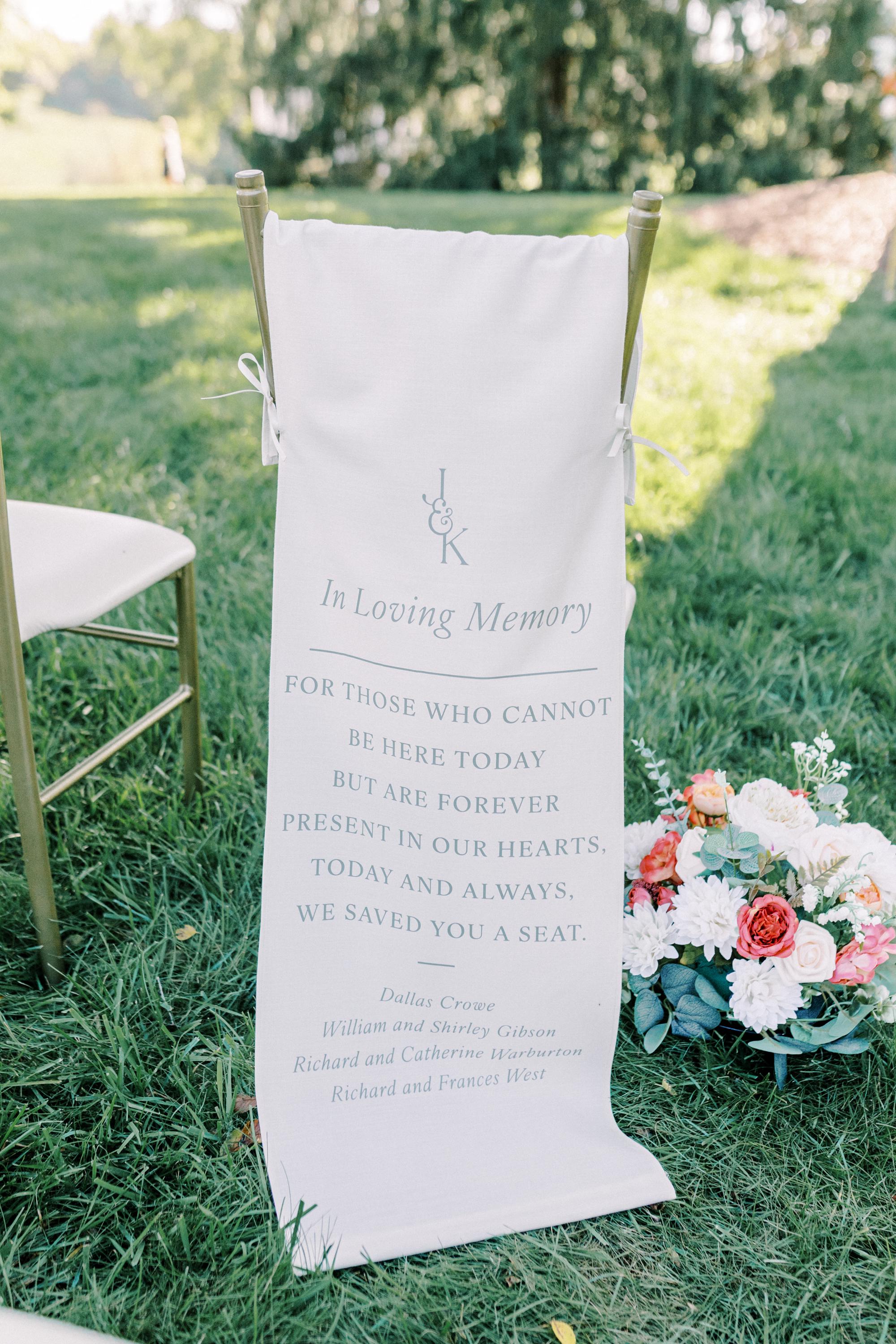 Custom White in Loving Memory Wedding Chair Sign | Personalized ...