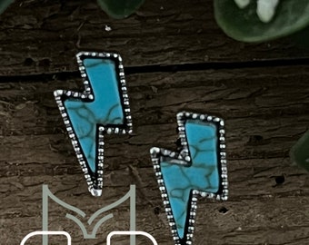 Western Faux Turquoise Lightning Bolt Stud Earrings Cowgirl - Etsy