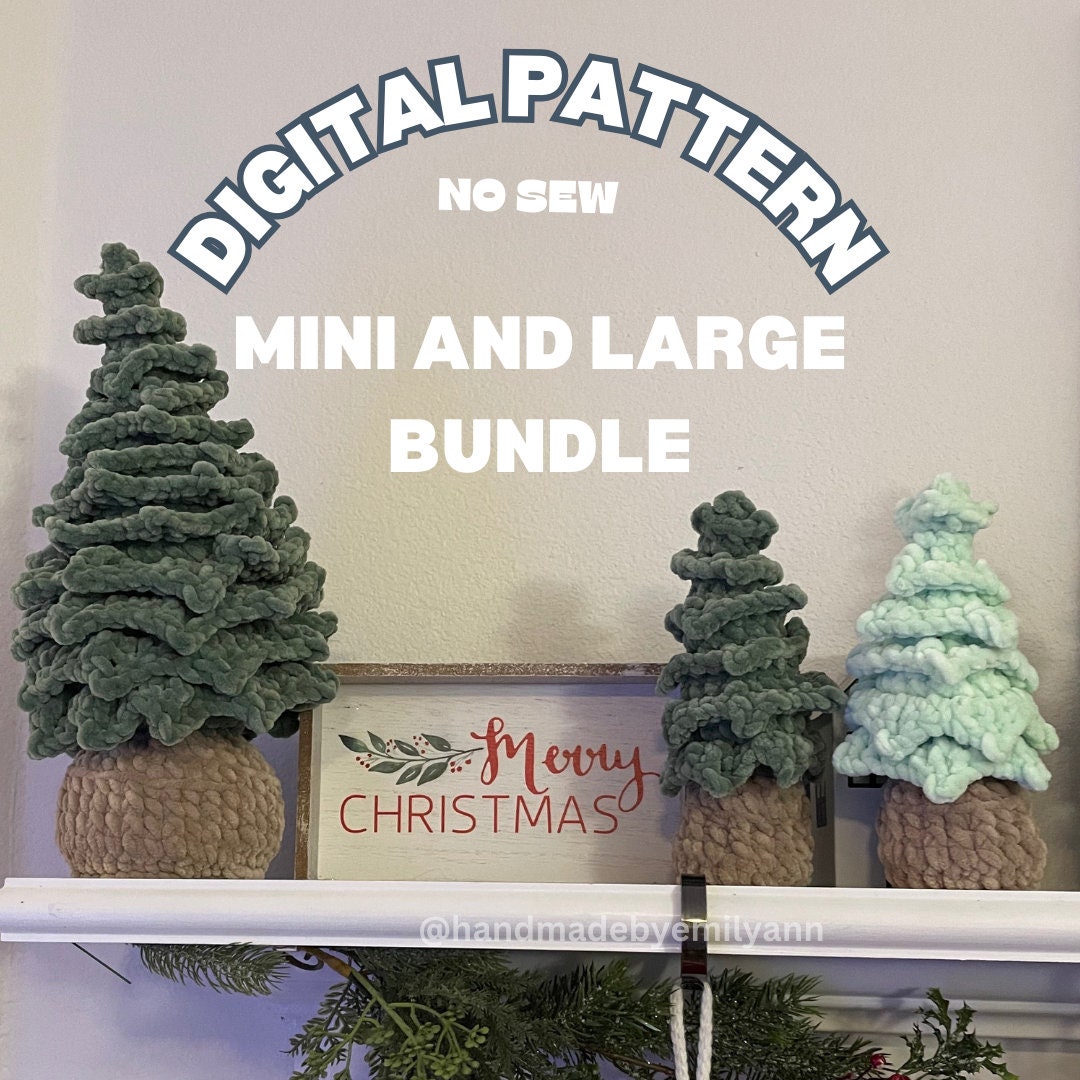 Large & Mini Mantle Christmas Tree Crochet Pattern, NO SEW Crochet ...