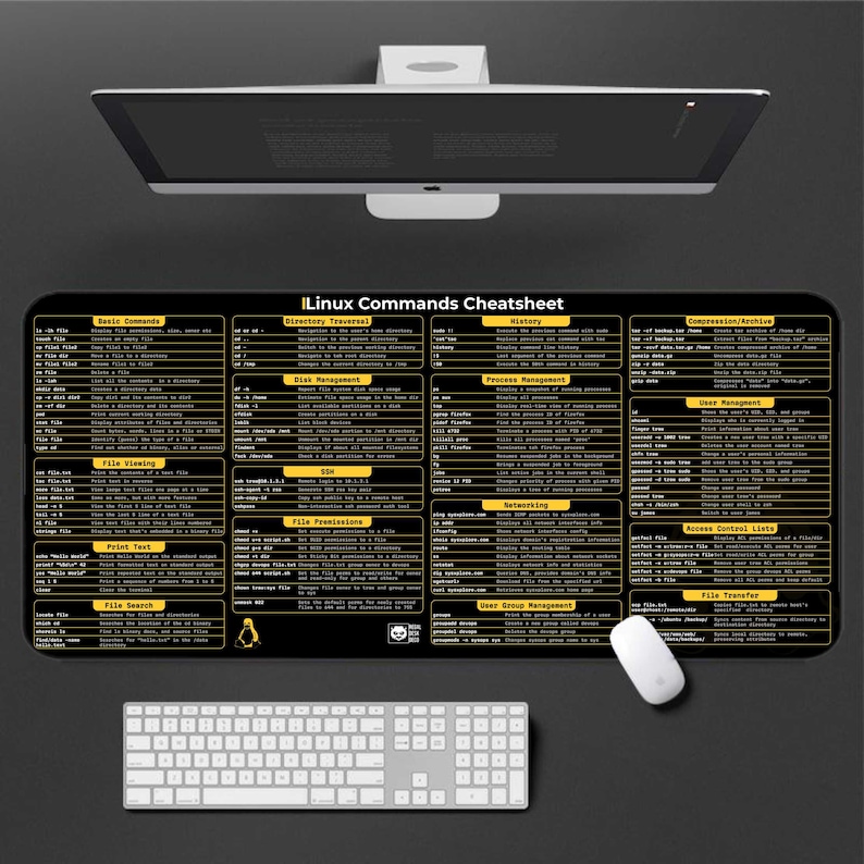 Linux Cheat Sheet Desk Mat: Shortcuts Keyboard Pad for Engineers ...