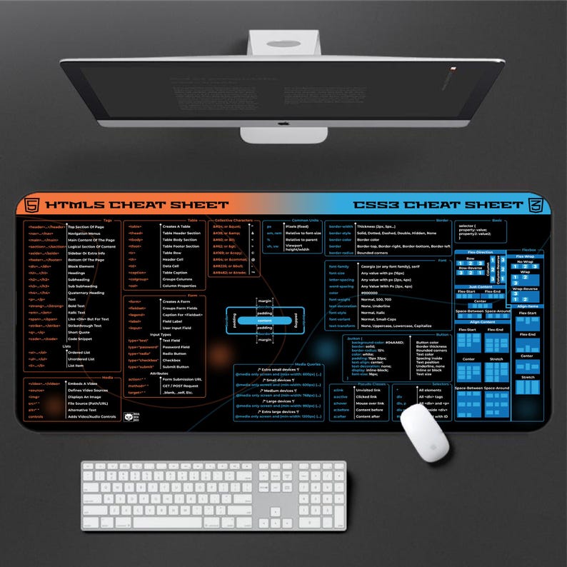 HTML5 and CSS3 Cheat Sheet Desk Mat With Tags and Properties for Web Developers and Students - Etsy