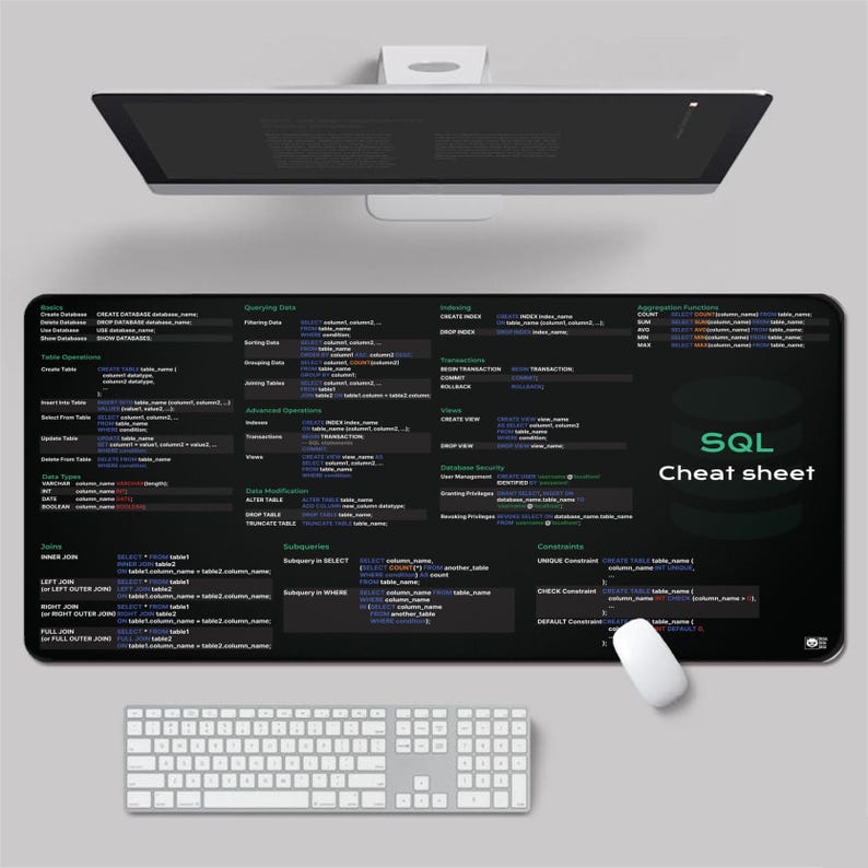 SQL Cheat Sheet Desk Mat for Database Administrators, Analysts, and ...