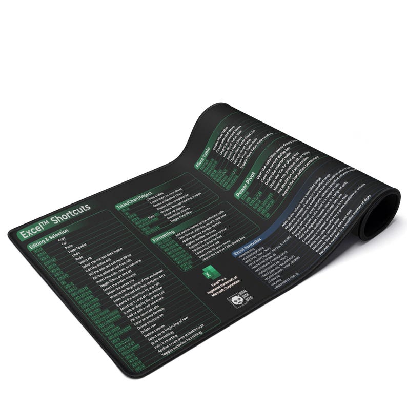 Excel Cheat Sheet Desk Mat: Shortcuts, Formulas Keyboard Pad for Win ...