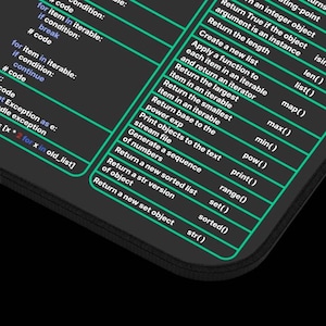 Python Cheat Sheet Desk Mat for Software Engineers, Hackers and Programmers, Quick Key, Large ...