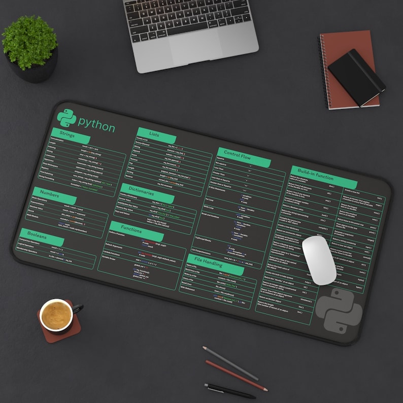 Python Cheat Sheet Desk Mat For Software Engineers Hackers And Programmers Quick Key Large