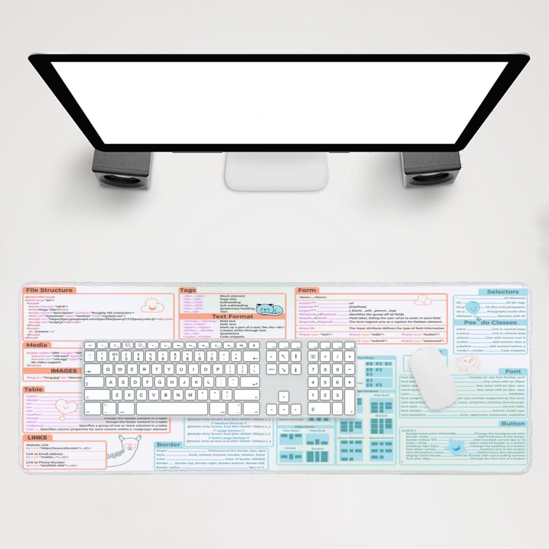 Kawaii HTML5 and CSS3 Cheat Sheet Desk Mat | Cute Deskmat | Home Office Decor| Cute Gift ...