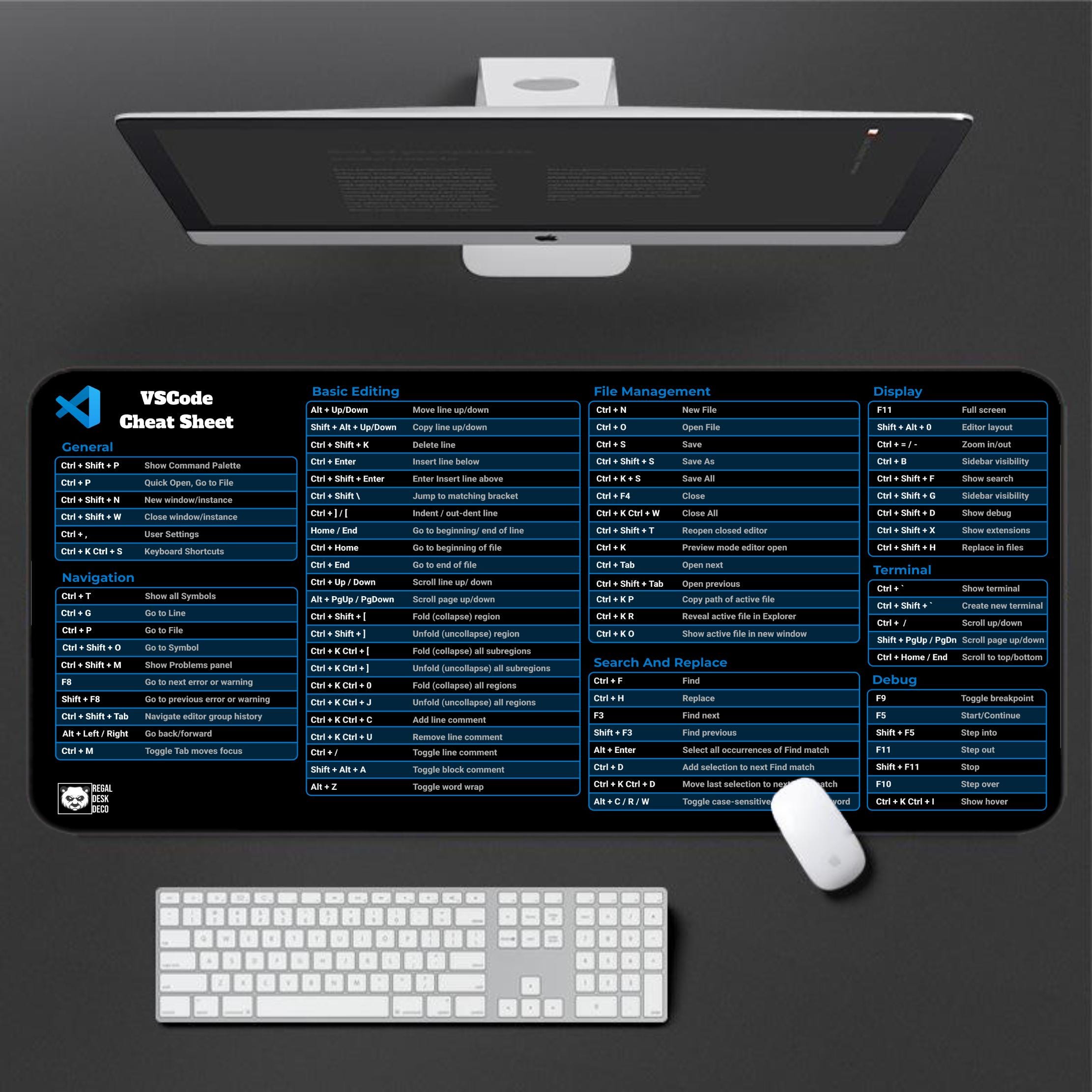 Vscode Cheat Sheet for Win & Mac, Desk Mat | Home Office Decor| Gift ...