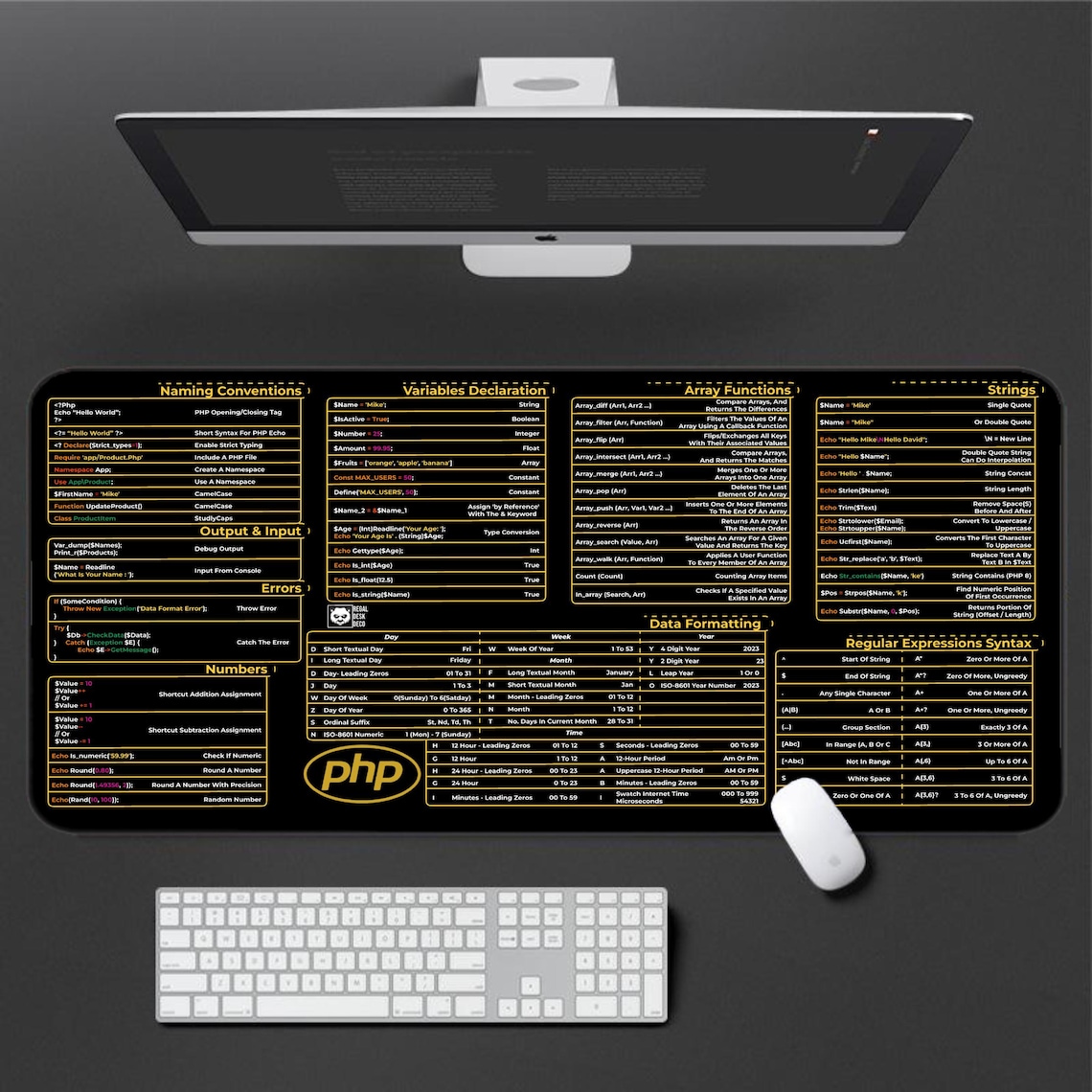 PHP Cheat Sheet Desk Mat for Programmers, Developer, Desk Accessories ...