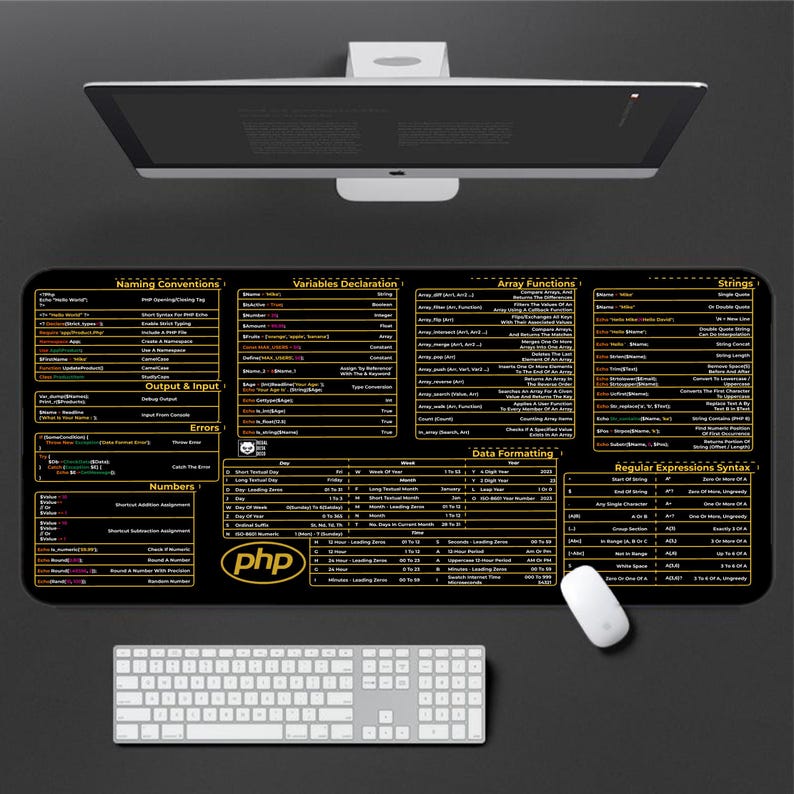 PHP Cheat Sheet Desk Mat for Programmers, Developer, Desk Accessories, Gift Coworker, Quick Key ...