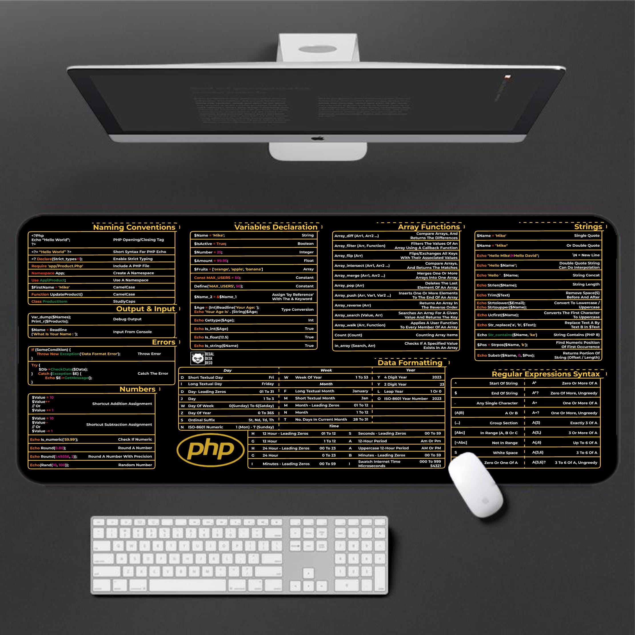 PHP Cheat Sheet Desk Mat for Programmers, Developer, Desk Accessories ...