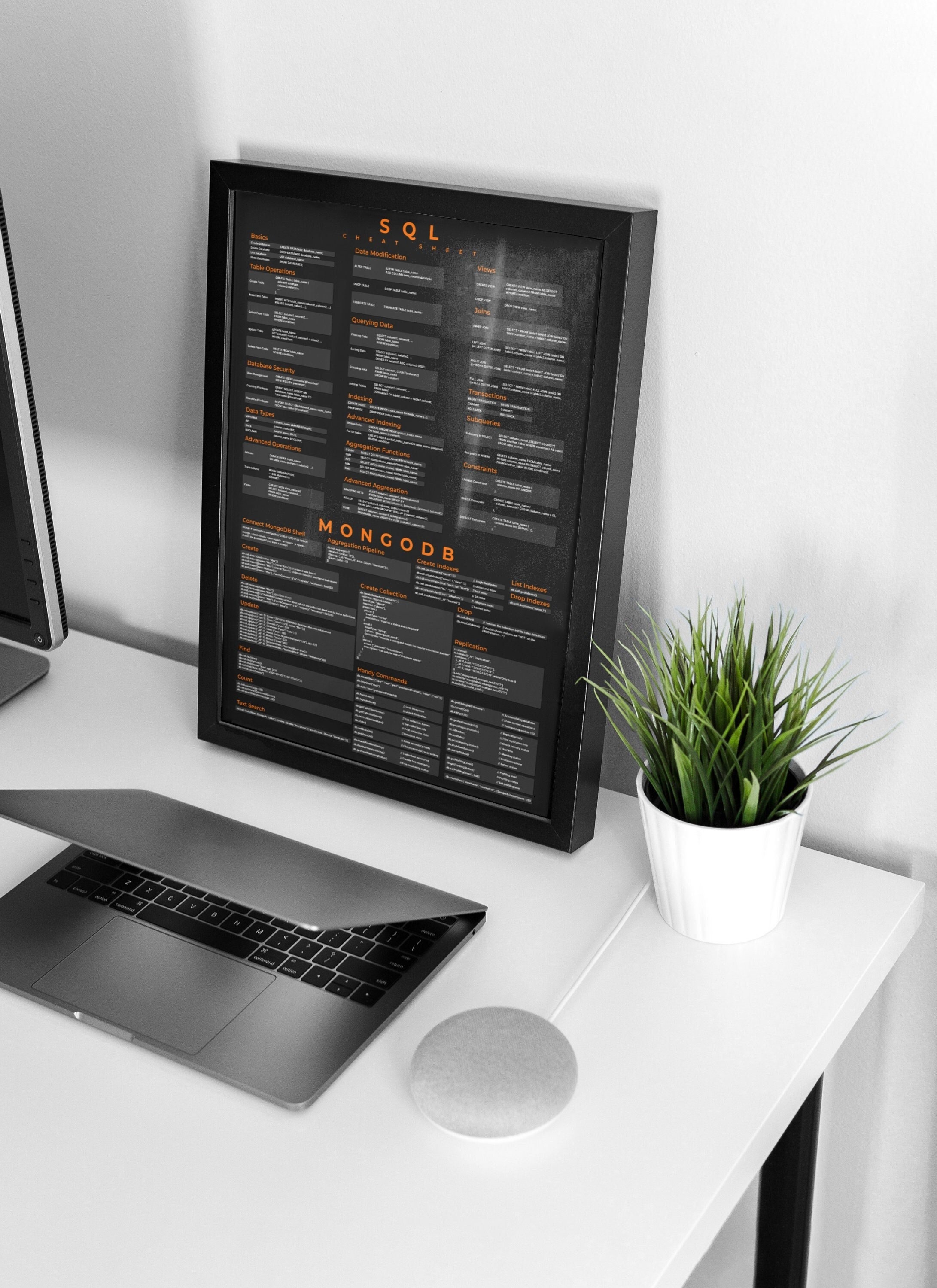 SQL & Mongodb Cheat Sheet Poster, Essential Commands for Programmers ...