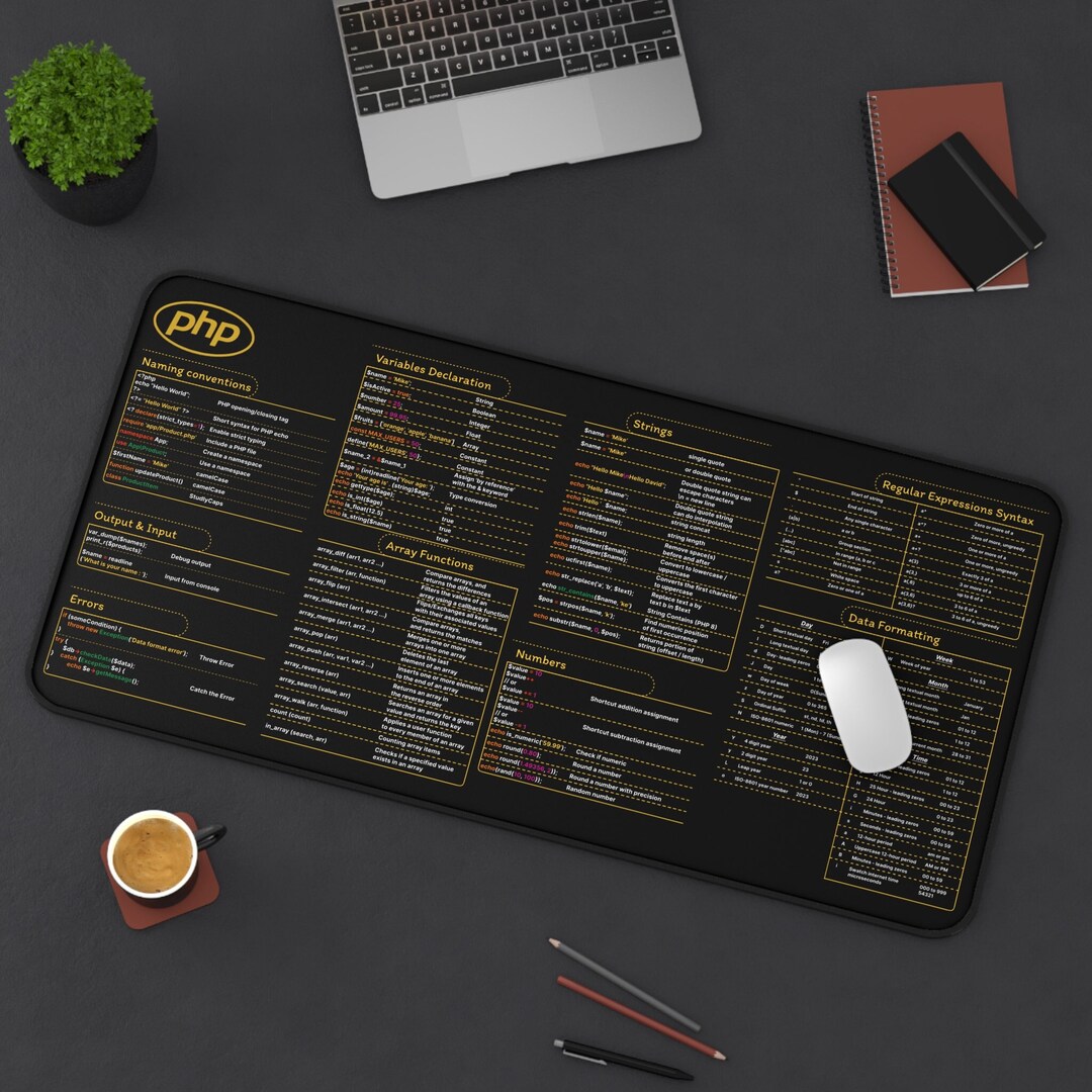 PHP Cheat Sheet Desk Mat for Programmers, Developer, Desk Accessories, Gift Coworker, Quick Key ...