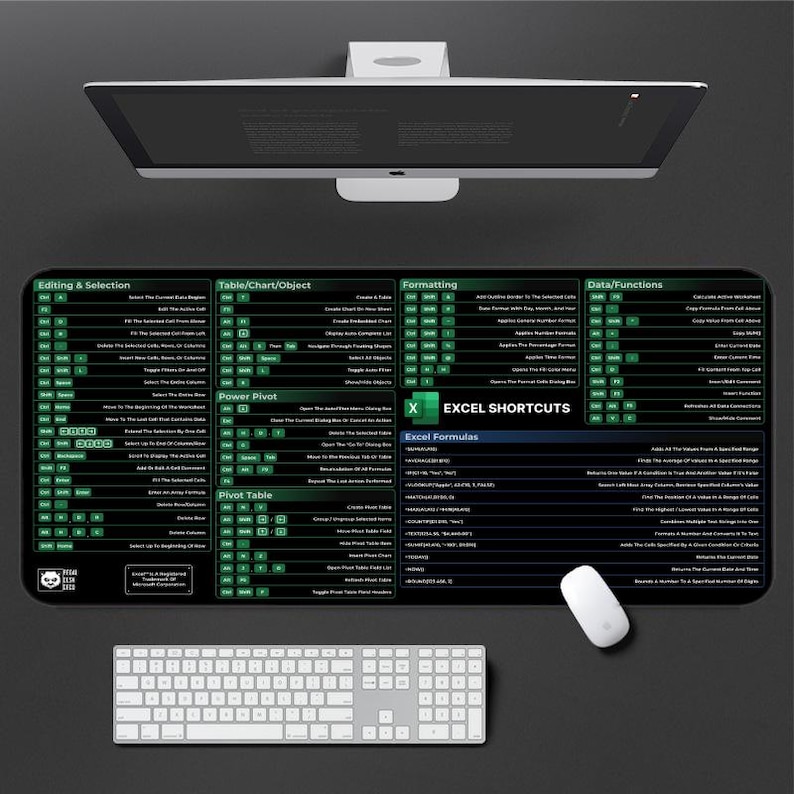 Excel Cheat Sheet Desk Mat: Shortcuts, Formulas Keyboard Pad for Win ...