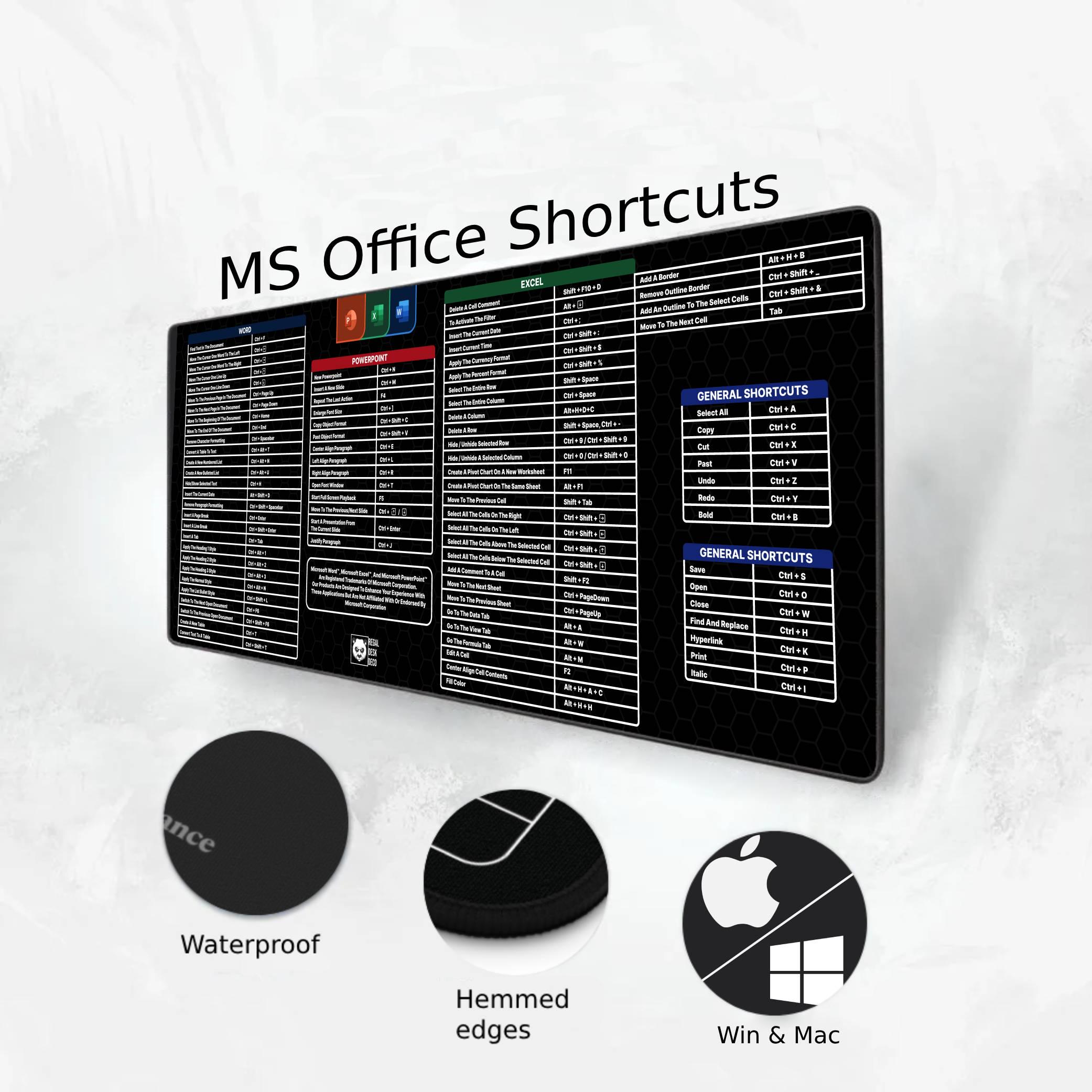 Microsoft Office Shortcuts Desk Mat: Excel, Word, Powerpoint - Large ...