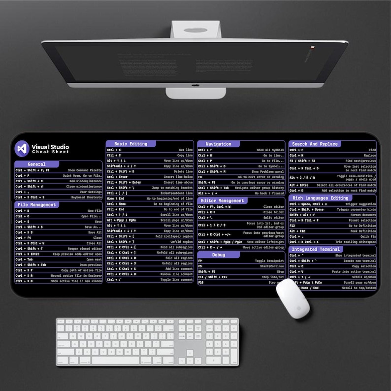Visual Studio Cheat Sheet Desk Mat: Mac & Windows Coding Shortcuts - Etsy