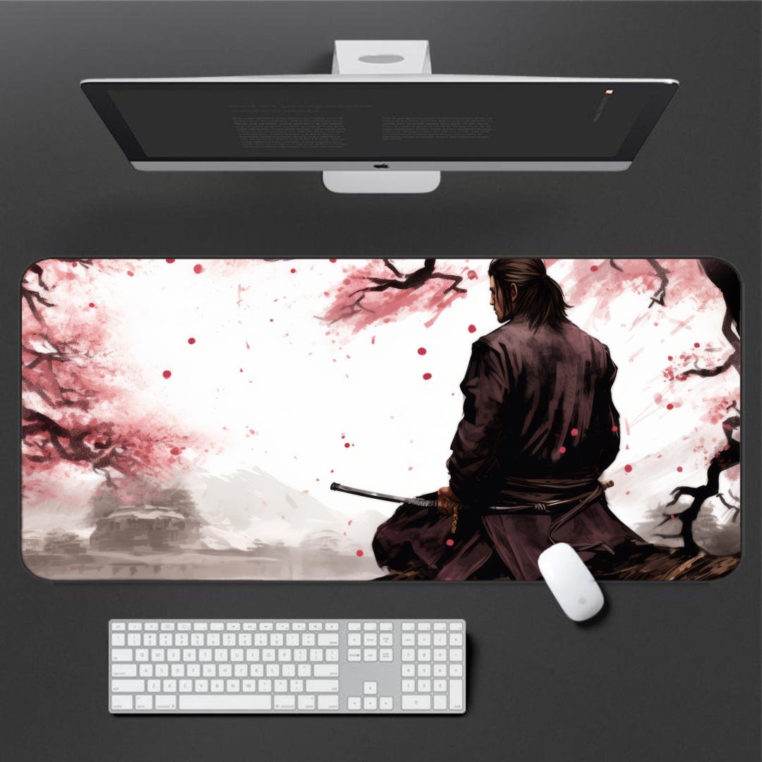 Japanese Samurai Desk Mat - Japanese XL Mouse Pad, Sakura Gaming Mat ...