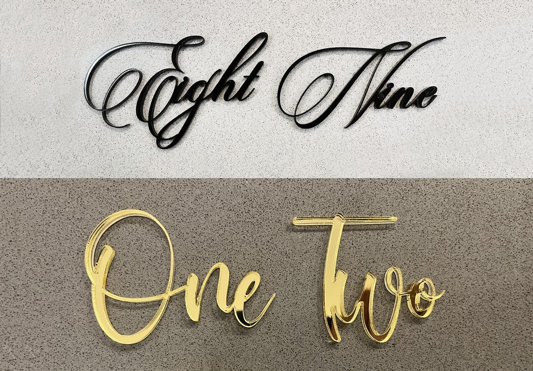 Acrylic Text Numbers, Modern Cursive Numbers, Table Cursive Numbers ...
