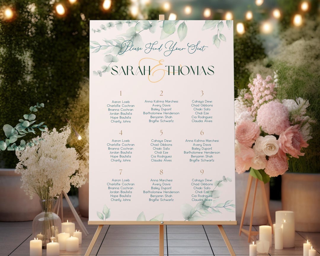 Printed Wedding Seating Chart, Wedding Reception Welcome Sign, Mounted ...