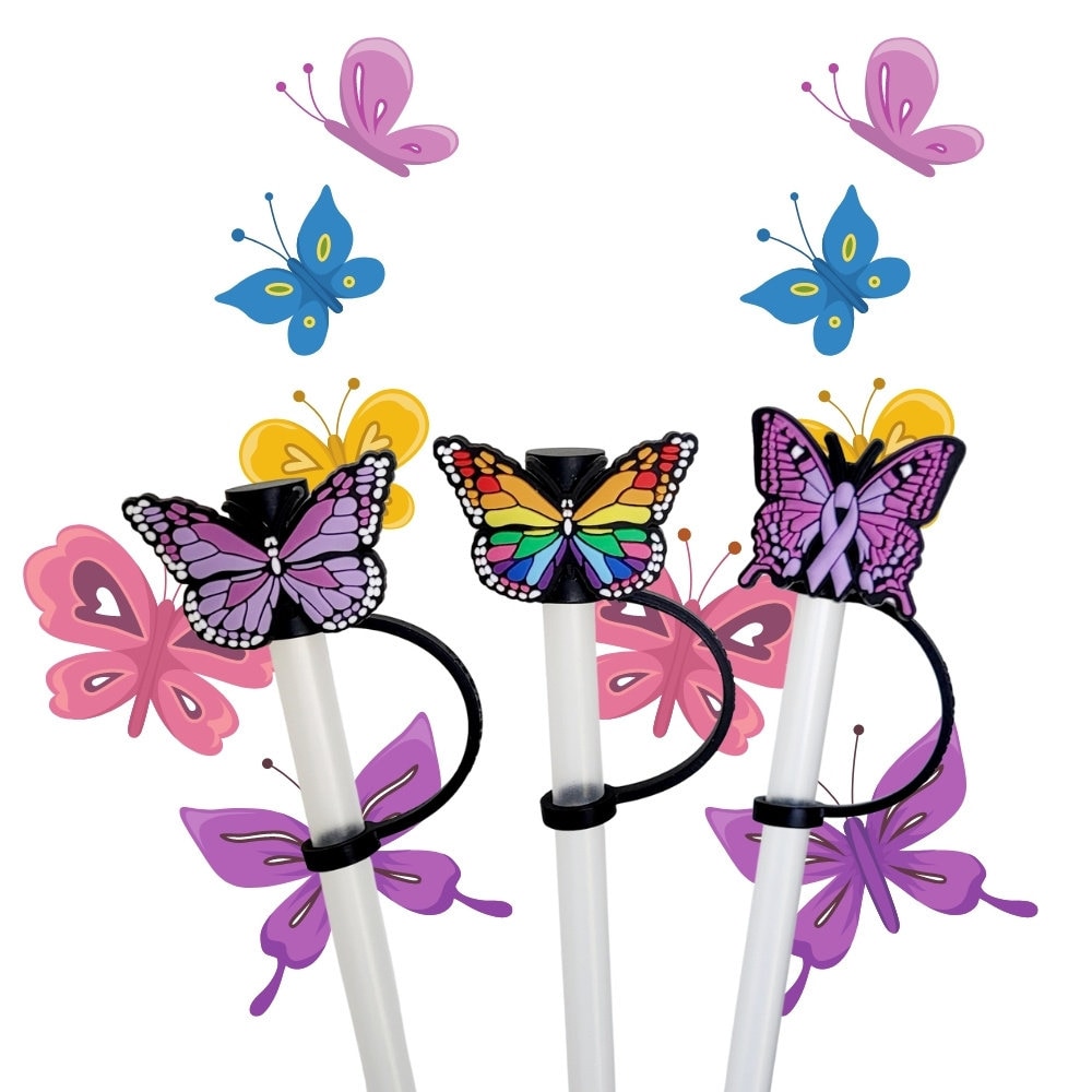 Butterfly Straw Toppers, Silicone Straw Topper, Straw Charms, Straw ...