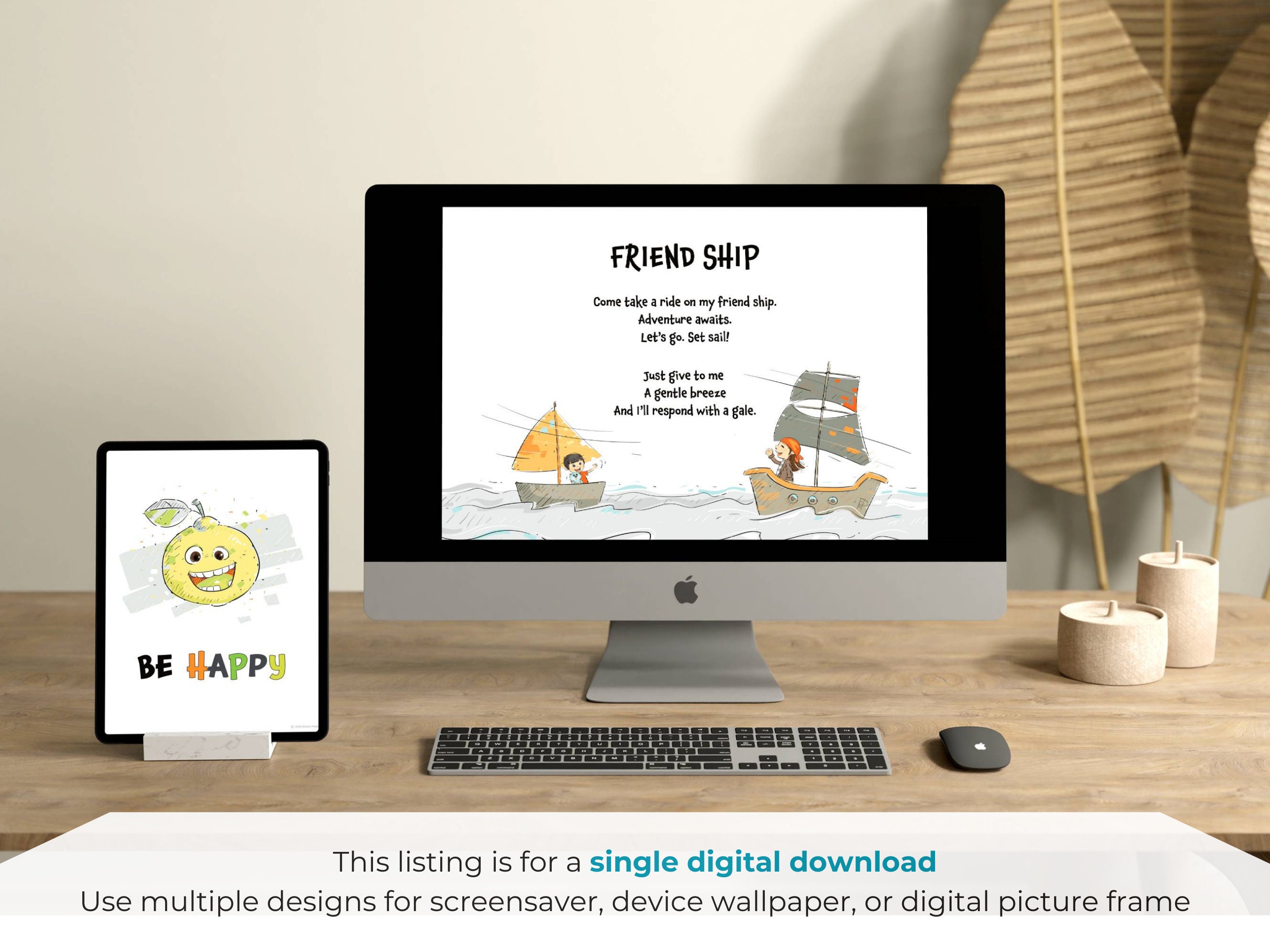 Be Happy Device Wallpaper for Kid, Printable Smiley Face Illustrations ...